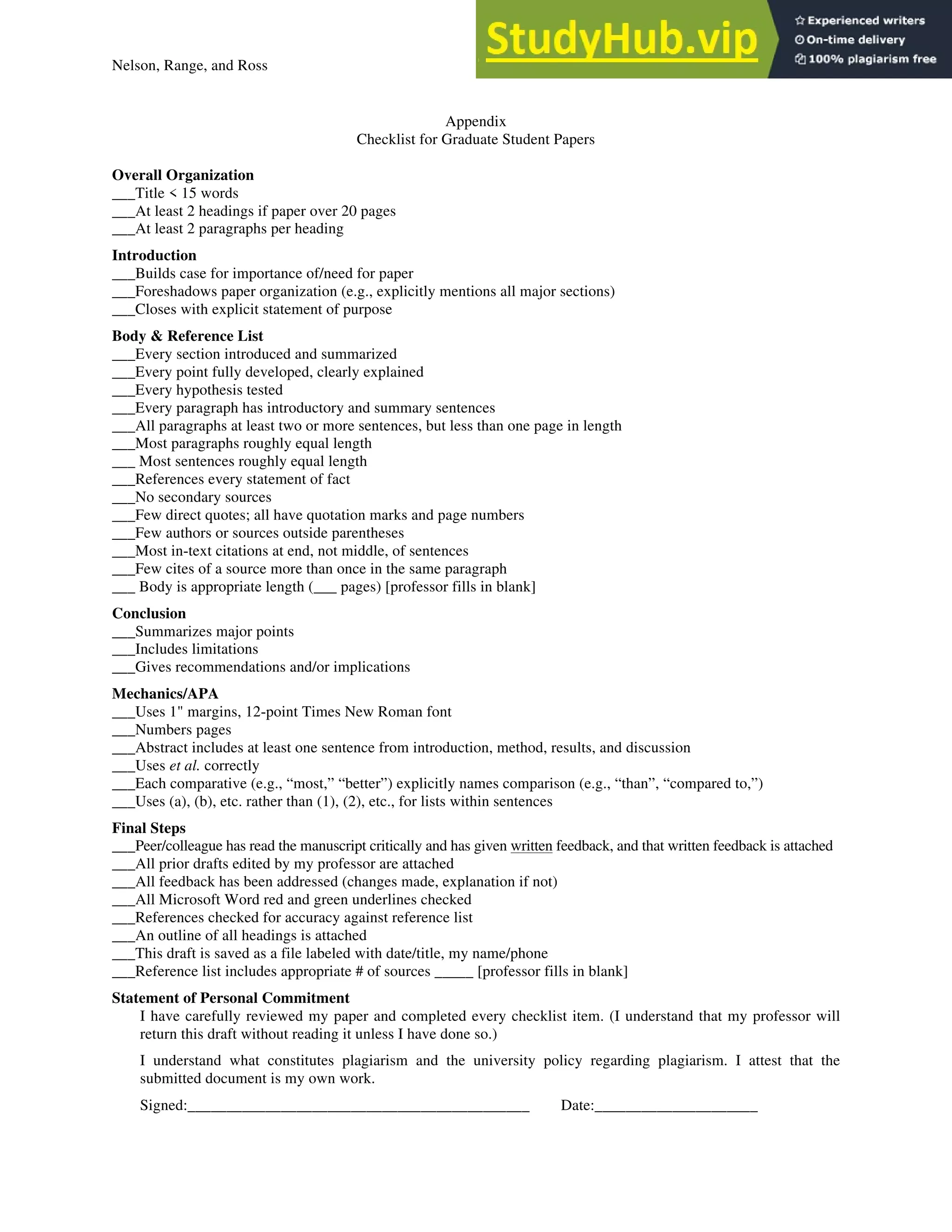 A Checklist To Guide Graduate Students Writing | PDF