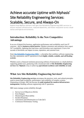 Achieve accurate Uptime with Mphasis’ Site Reliability Engineering Services: Scalable, Secure ...