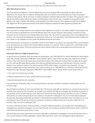 AchieveCard Prepaid Visa Card Cardholder Agreement | PDF