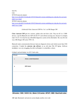 Achieved clone autocom cdp pro 3 in 1 on mg ranger 200 | DOCX