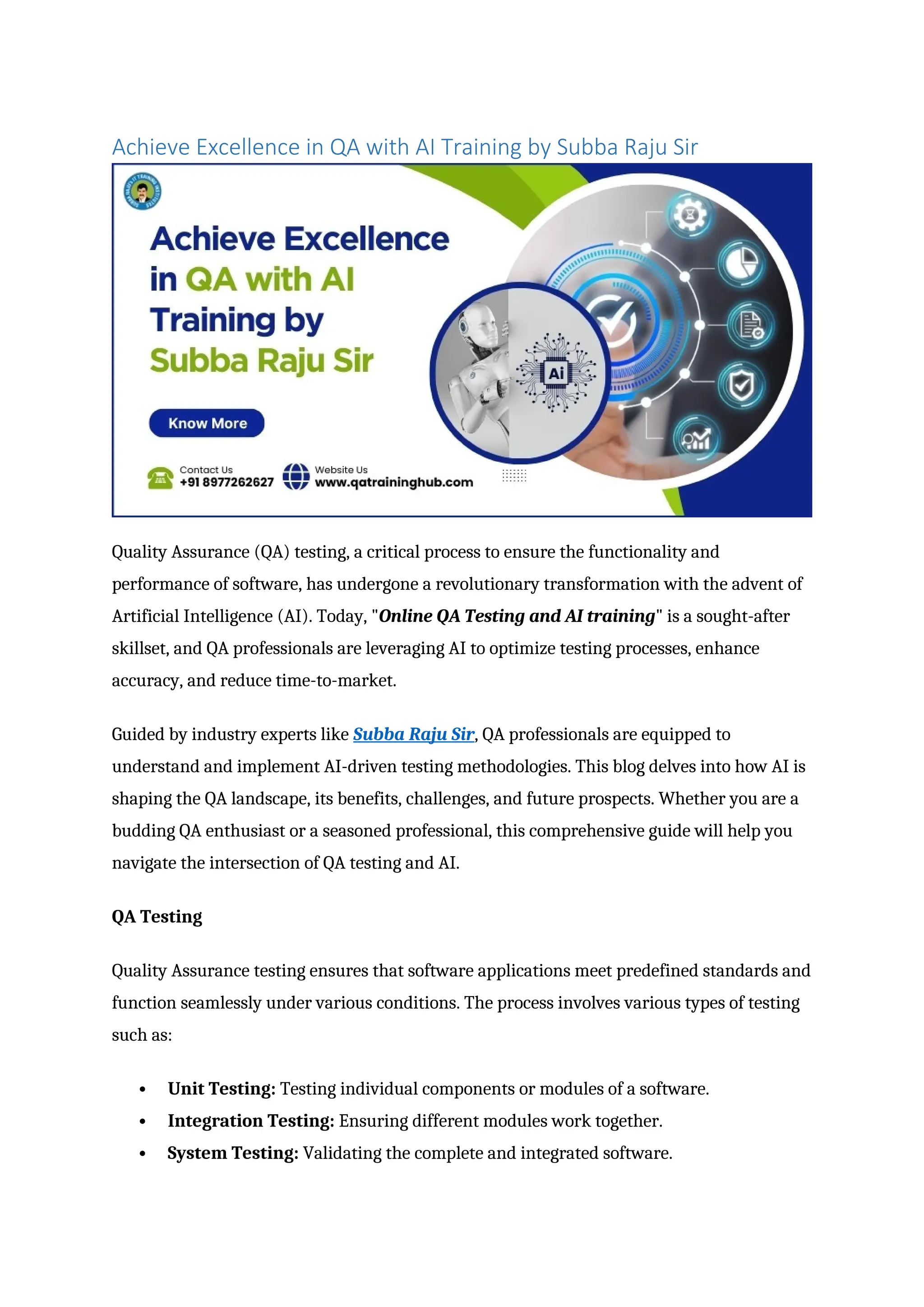 Achieve Excellence in QA with AI Training by Subba Raju Sir.docx