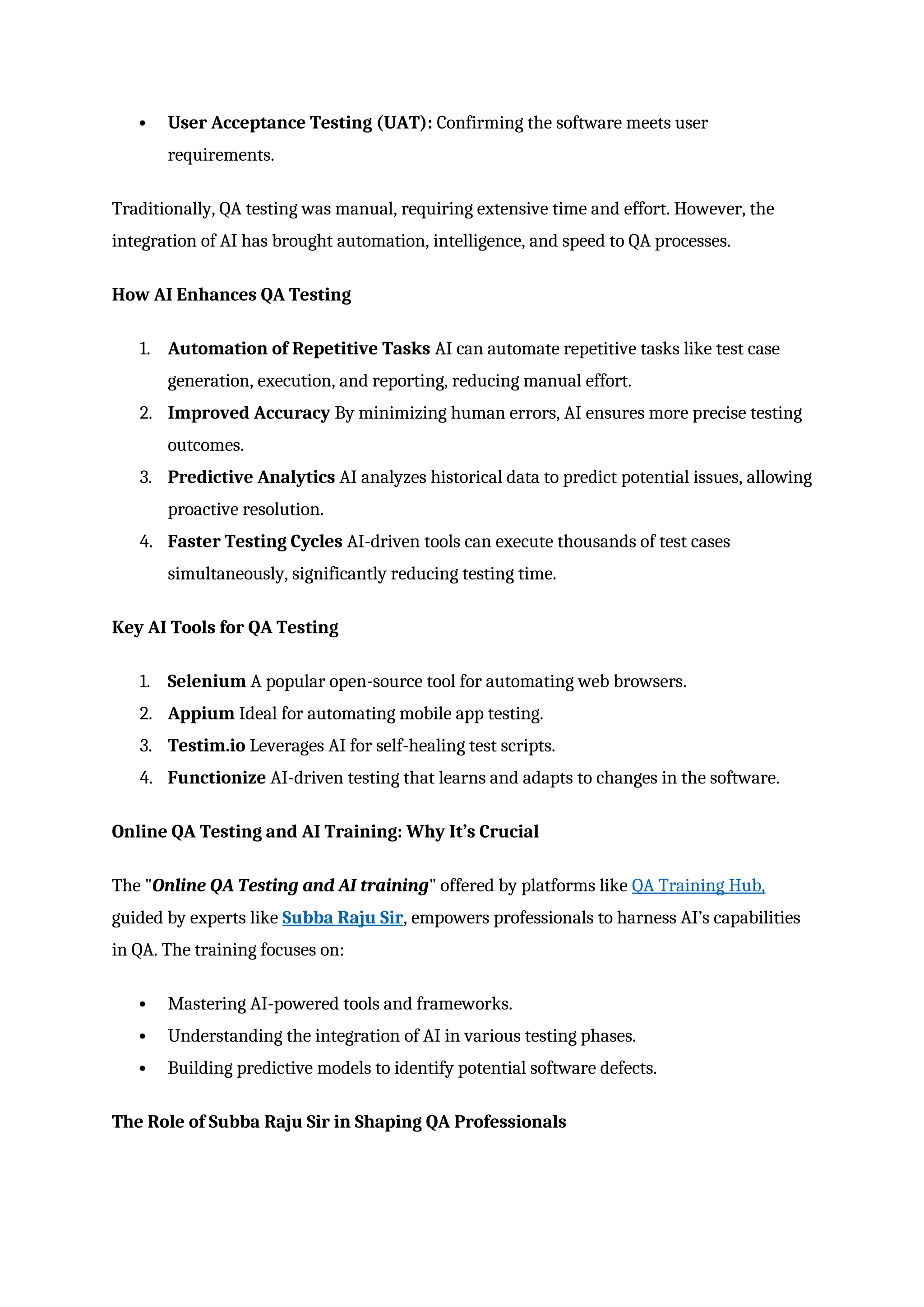 Achieve Excellence in QA with AI Training by Subba Raju Sir.docx Achieve Excellence in QA with AI Training by Subba Raju Sir.docx
