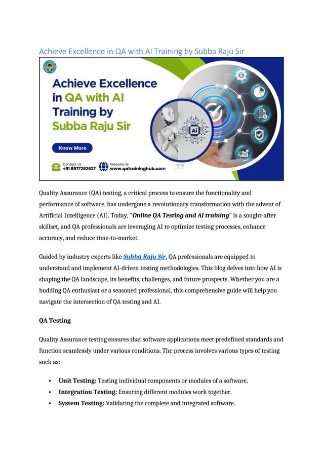 Achieve Excellence in QA with AI Training by Subba Raju Sir.docx