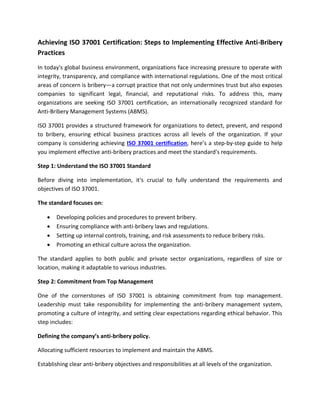 Achieving ISO 37001 Certification: Steps to Implementing Effective Anti ...