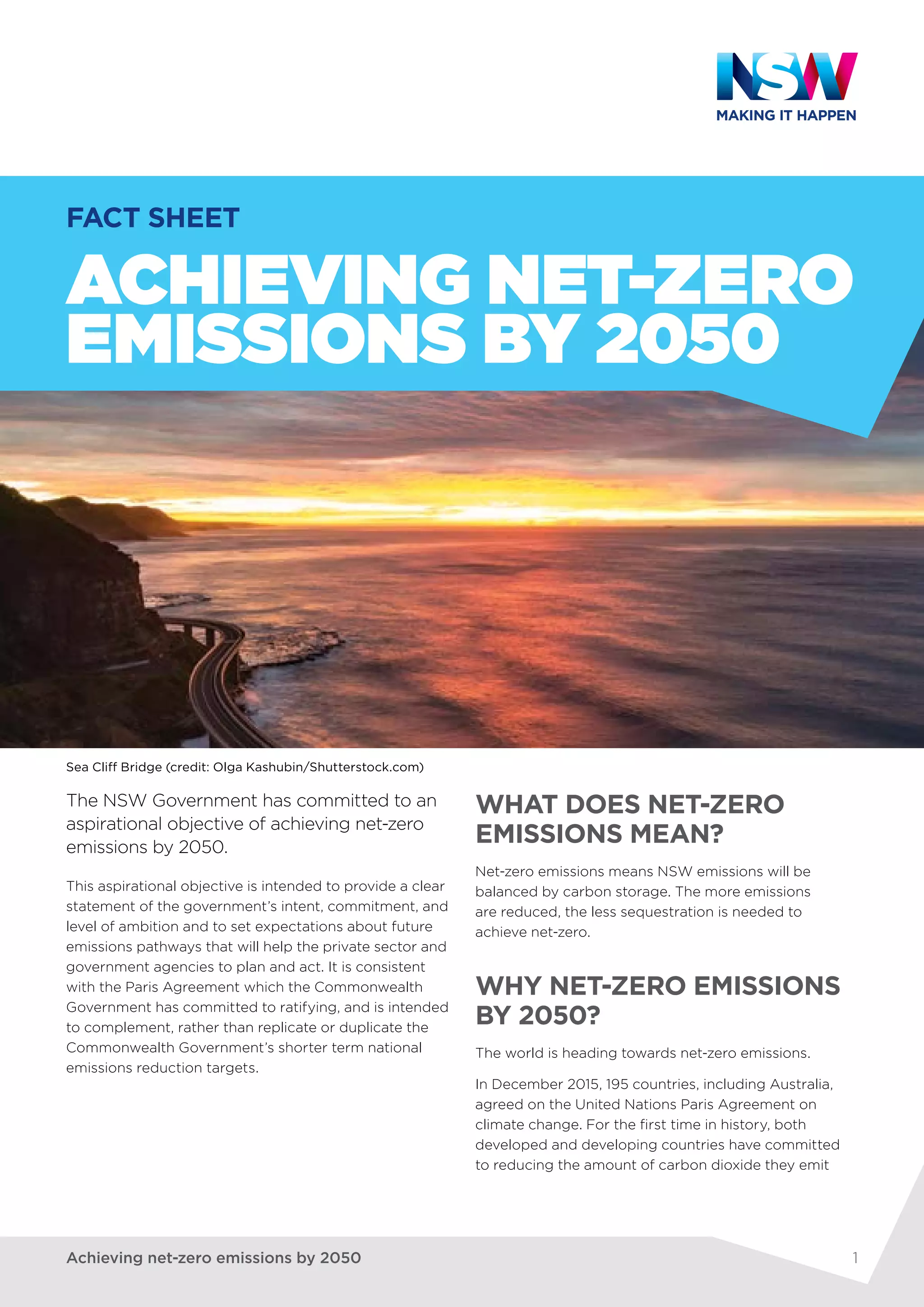 Achieving Net Zero Emissions by 2050 in NSW | PDF