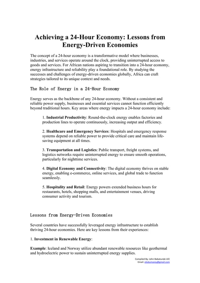 Achieving a 24-Hour Economy: Lessons from Energy-Driven Economies | PDF