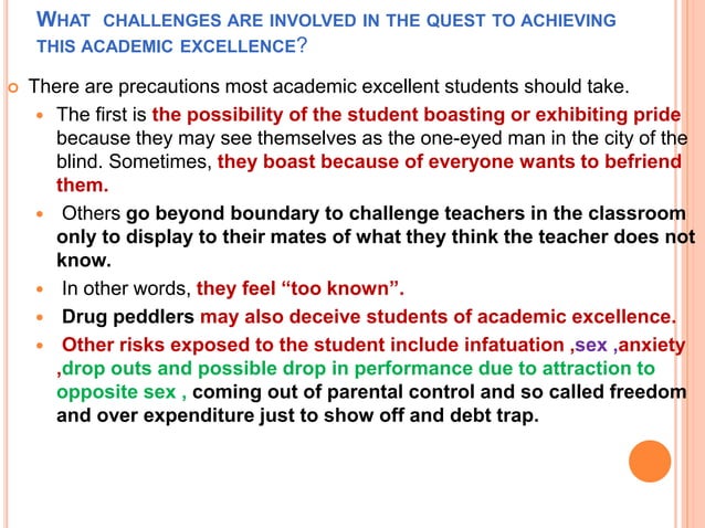 Achieving academic excellence among students | PPT