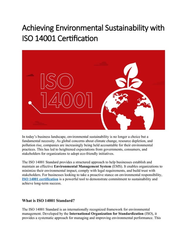 Achieving Environmental Sustainability with ISO 14001 Certification | PDF
