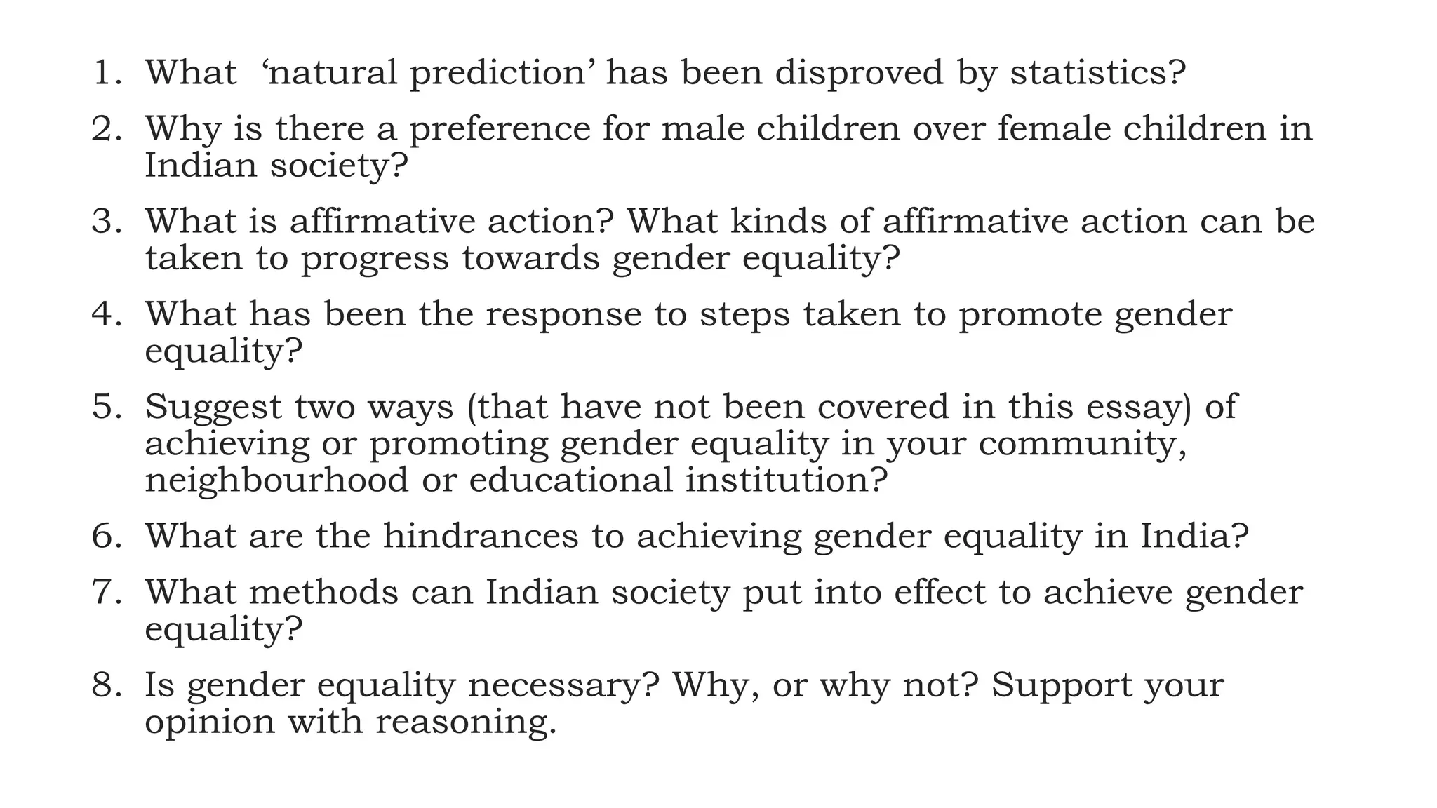 Achieving gender equality in india summary | PPT