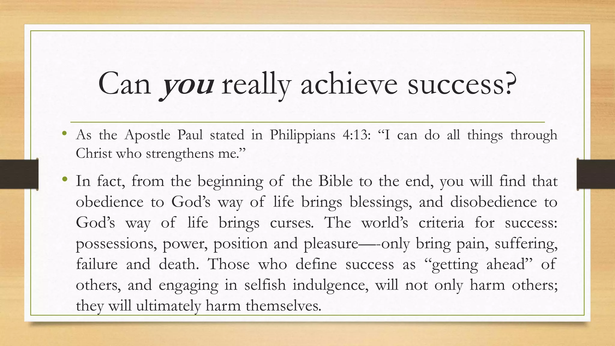 Achieving Godly Success (Biblically Based and Christian Framework) | PPTX