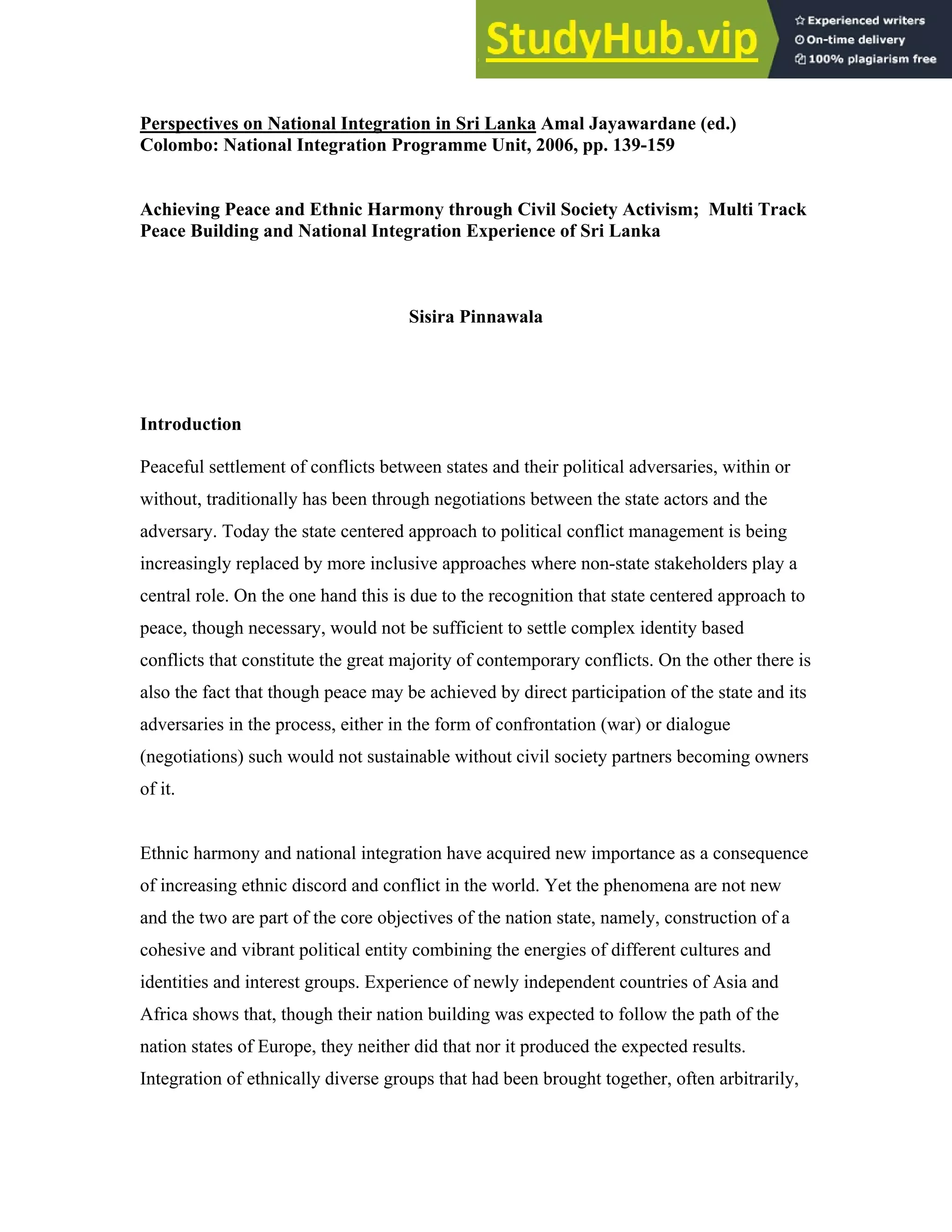 Achieving Peace And Ethnic Harmony Through Civil Society Activism Multi ...