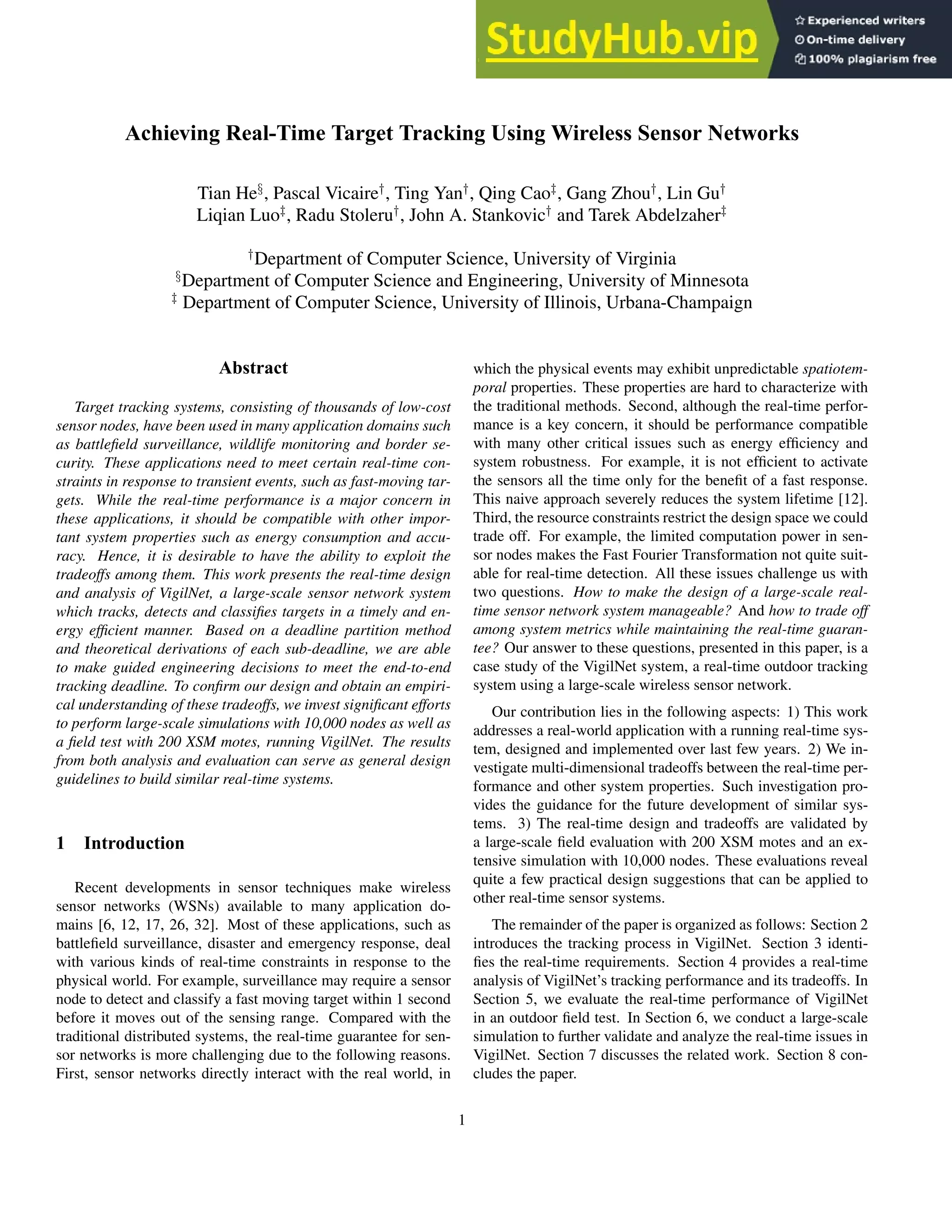 Achieving Real Time Target Tracking Using Wireless Sensor Networks1 Pdf