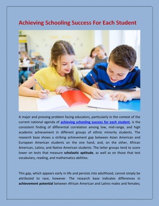 Achieving Schooling Success For Each Student | PDF