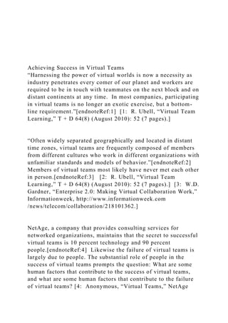 Achieving Success in Virtual TeamsHarnessing the power of.docx