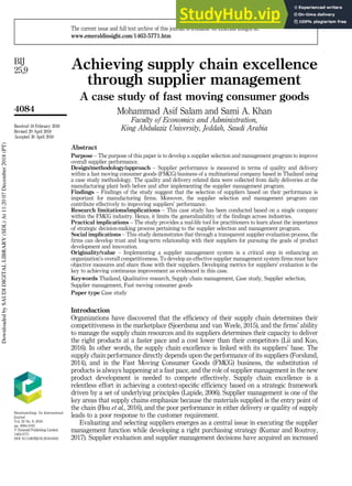 Achieving Supply Chain Excellence Through Supplier Management A Case ...
