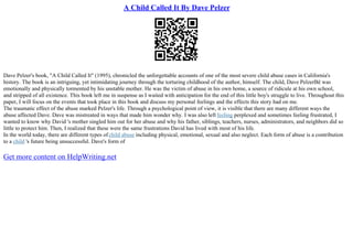 A Child Called It By Dave Pelzer | PPT