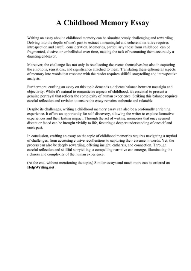 A Childhood Memory Essay. Southwest Virginia Community College | PDF