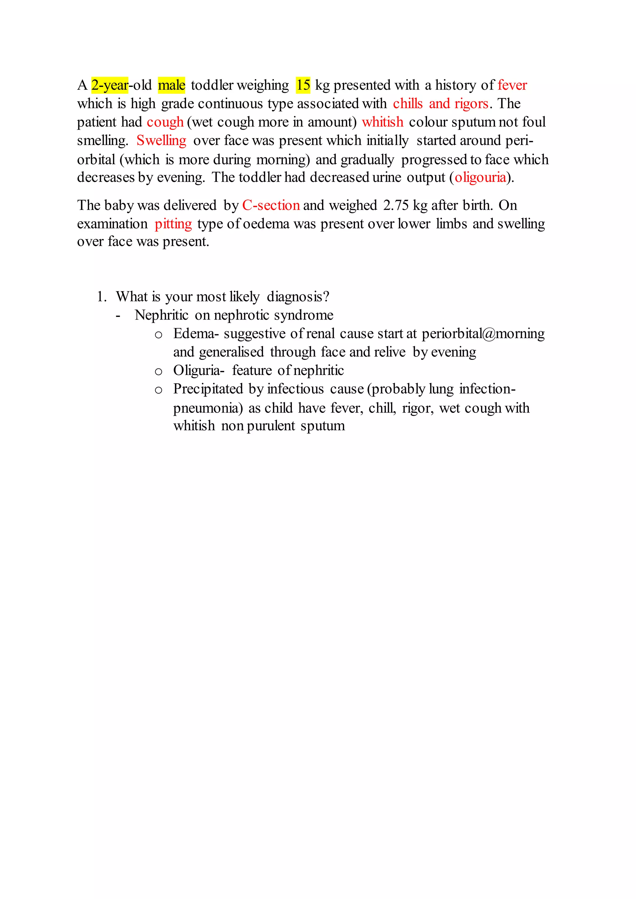 A child with oedema case scenario | DOCX