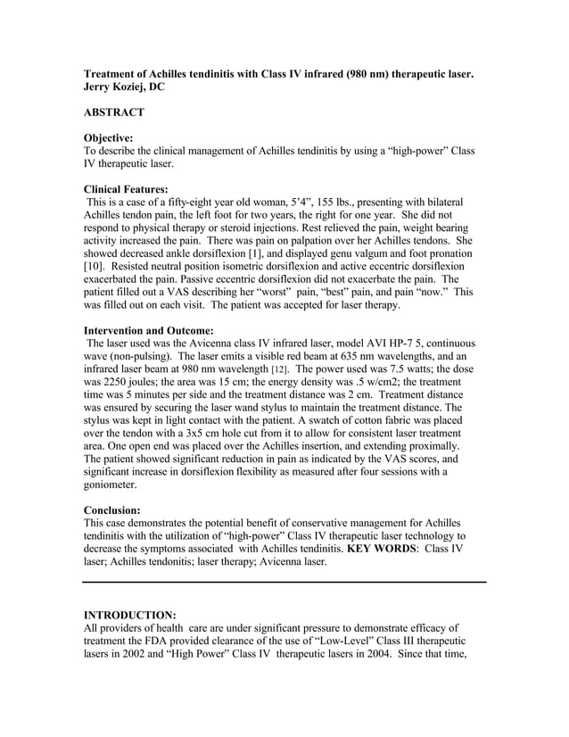 Achilles Tendinitis Case Study—AvicennaLaser.com | Physical Therapy | Wellness