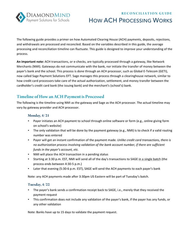 ACH Processing and Reconciliation Guide | PDF