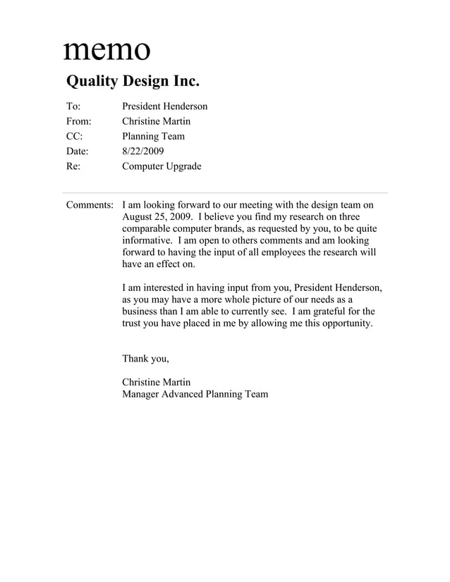 A Christine Martin Comp 100 Final Project Memo To President Of Quality ...