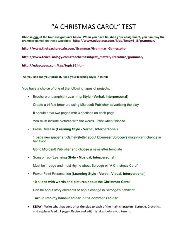A christmas carol test | PDF