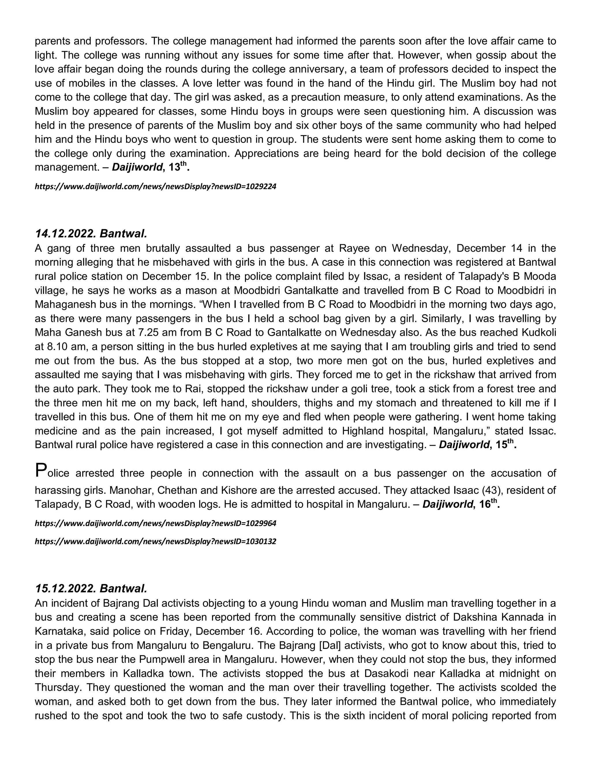 A Chronicle of Communal Incidents in the Coastal Districts of Karnataka 2022.pdf | Crime ...