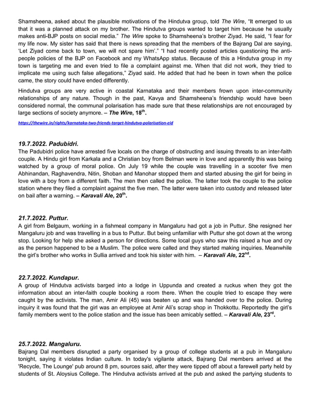 A Chronicle of Communal Incidents in the Coastal Districts of Karnataka 2022.pdf | Crime ...
