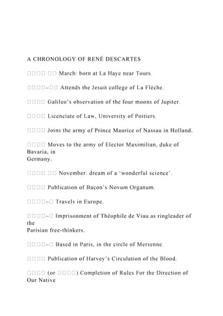 A CHRONOLOGY OF RENÉ DESCARTES March born at La Ha.docx