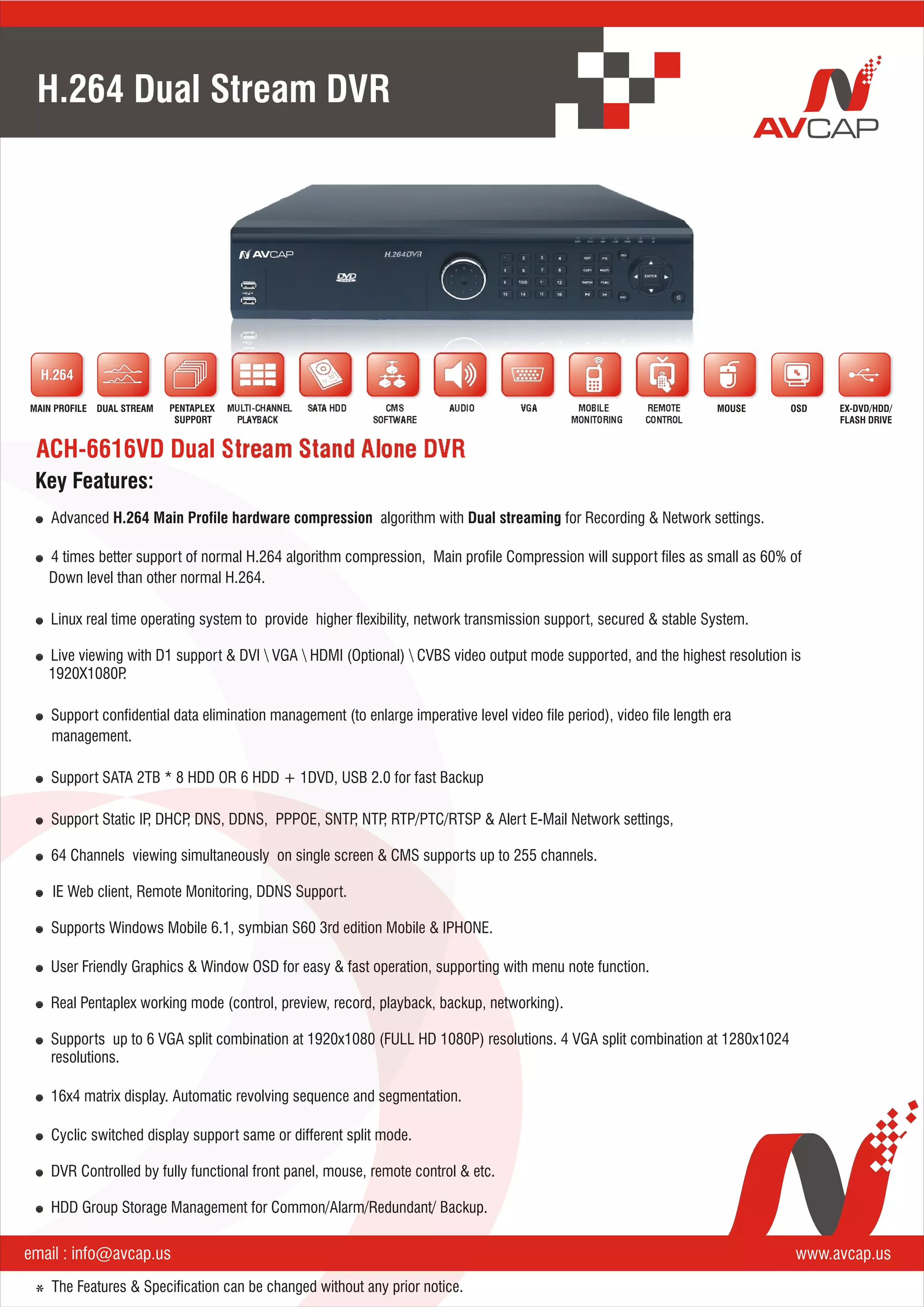 Ach series dual stream 6616 vd dvr | PDF