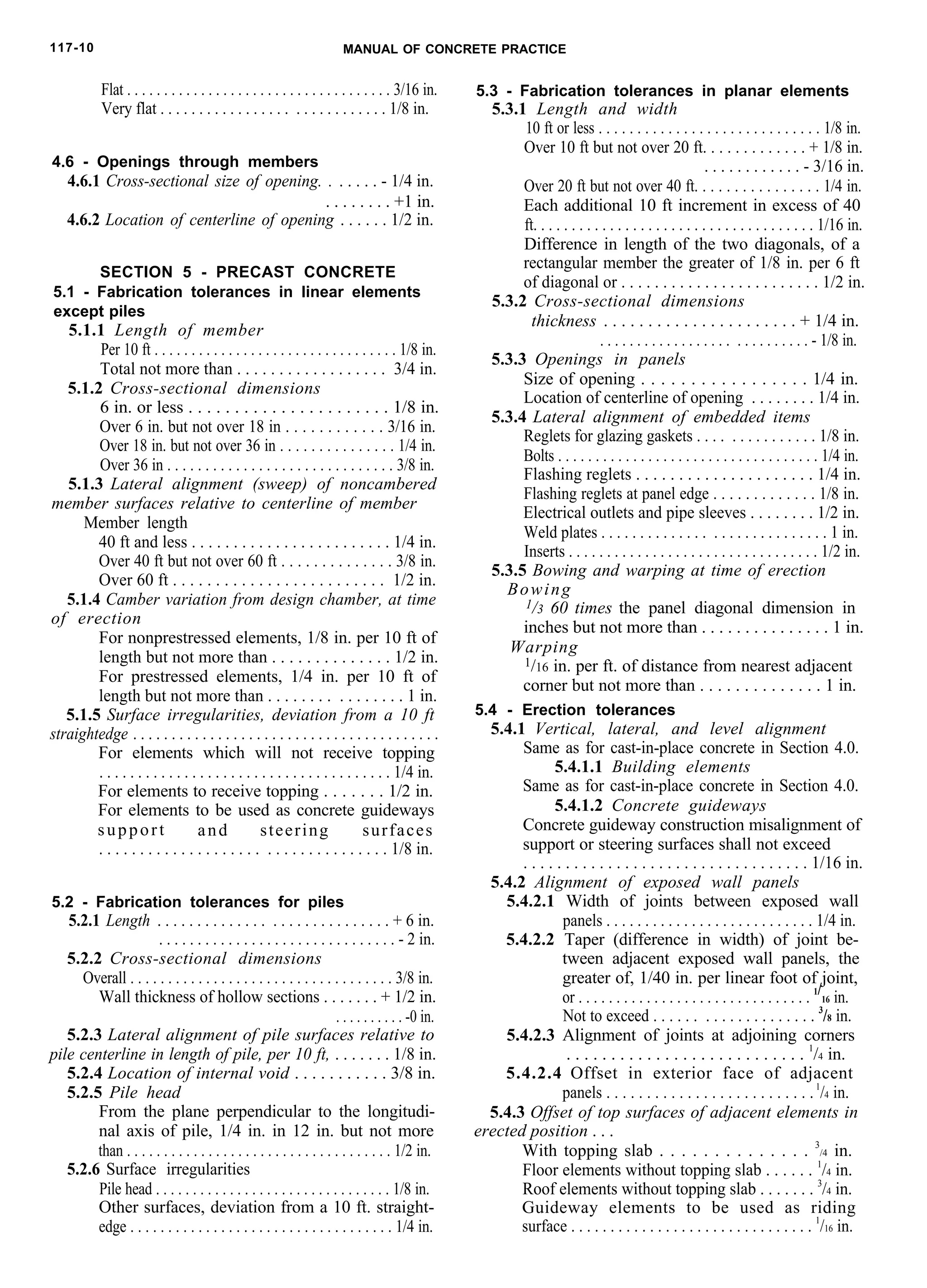 ACI-117-90 Standard Specifications for Tolerances for Concrete ...