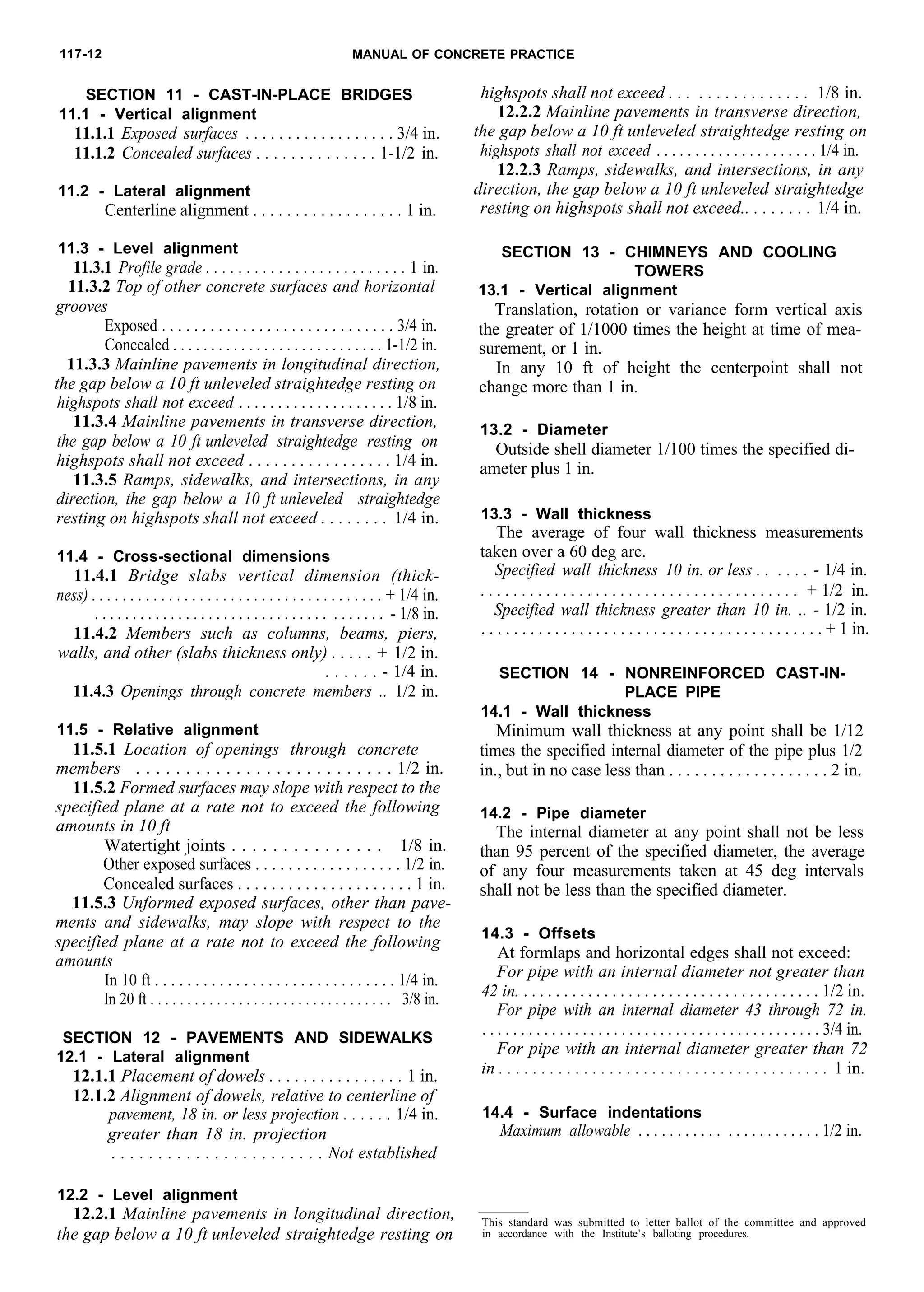 ACI-117-90 Standard Specifications for Tolerances for Concrete ...