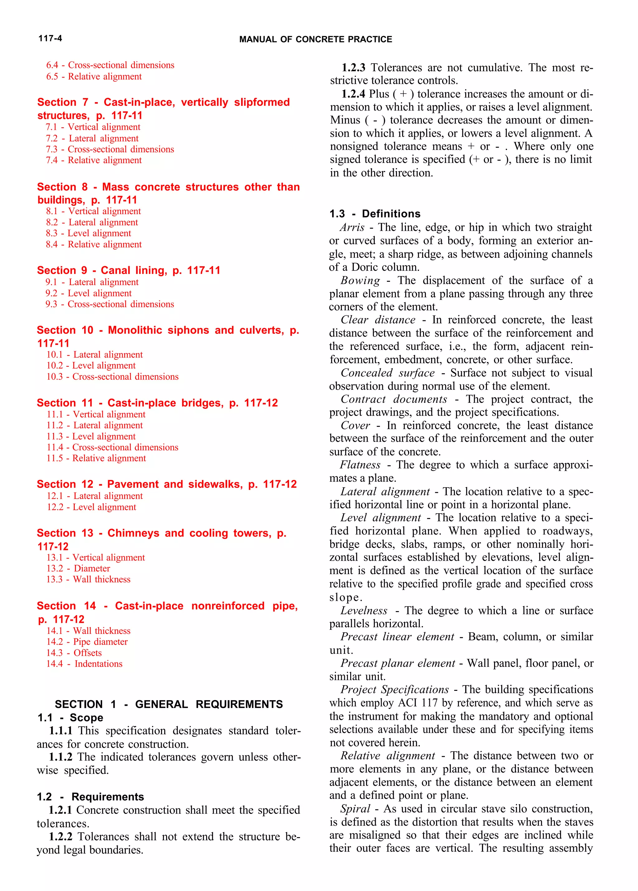 ACI-117-90 Standard Specifications for Tolerances for Concrete ...
