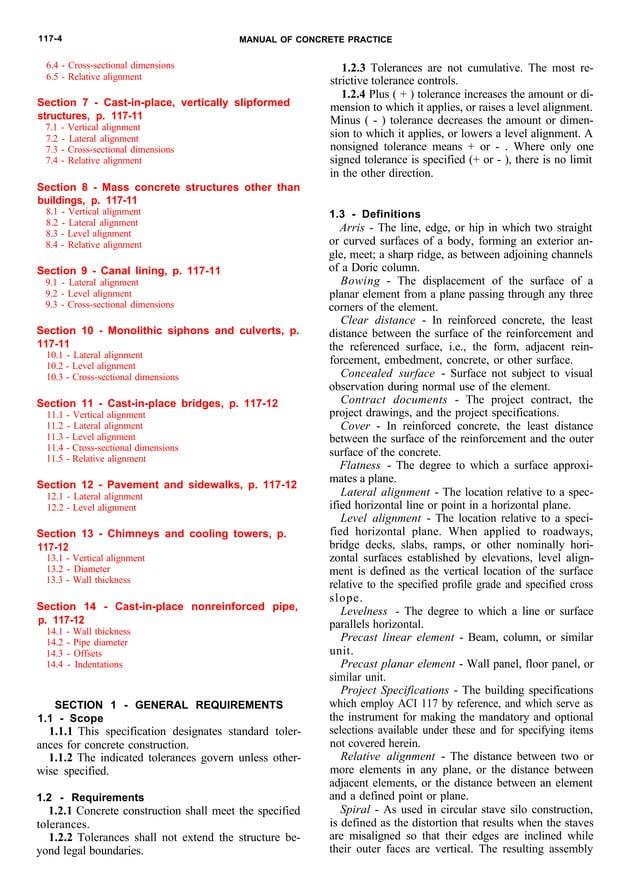ACI-117-90 Standard Specifications for Tolerances for Concrete ...