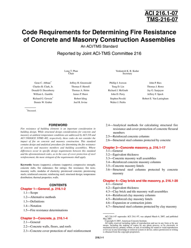 Aci 216.1 07 code requirements for determining fire resistance of concrete and masonry ...