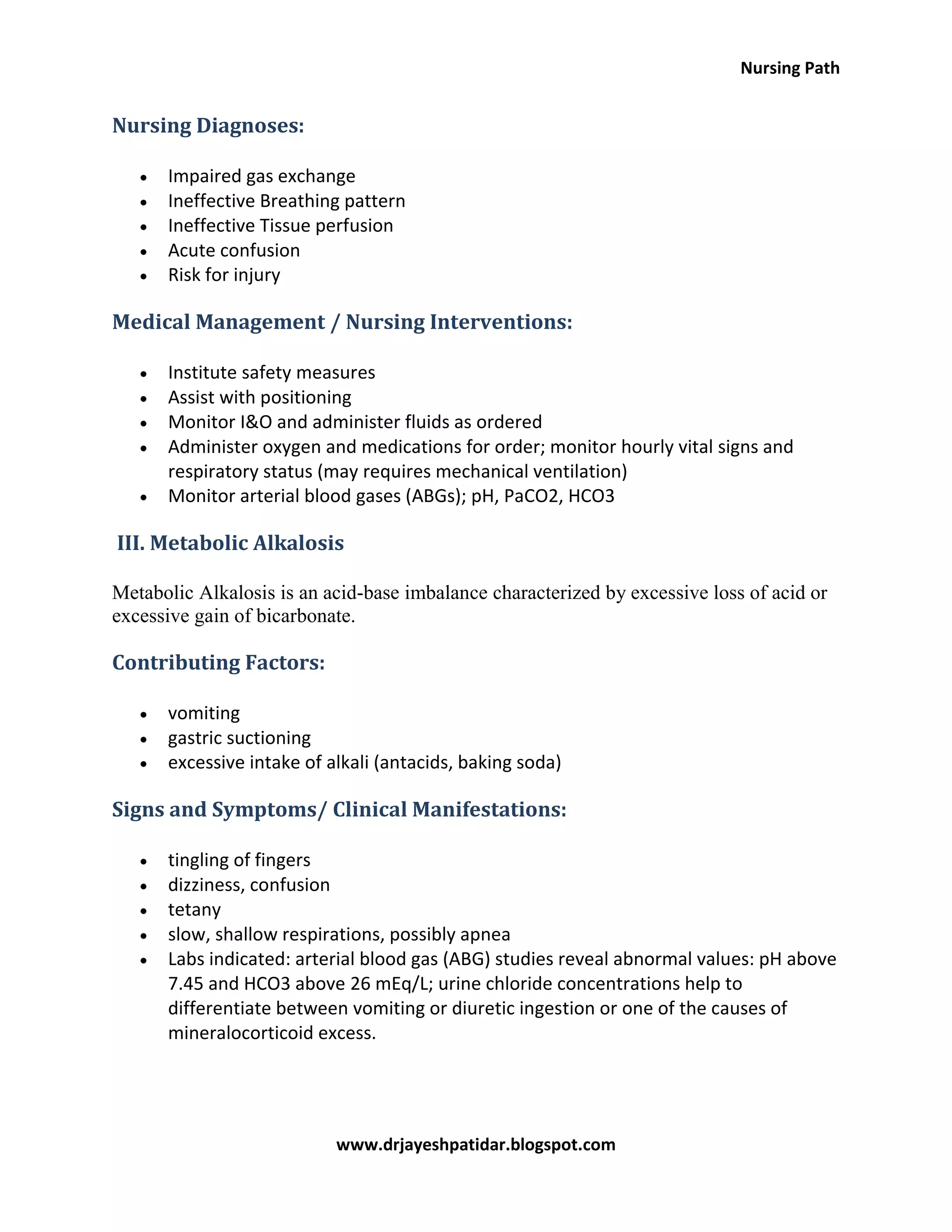 Acid base imbalances nursing care plan & management | PDF