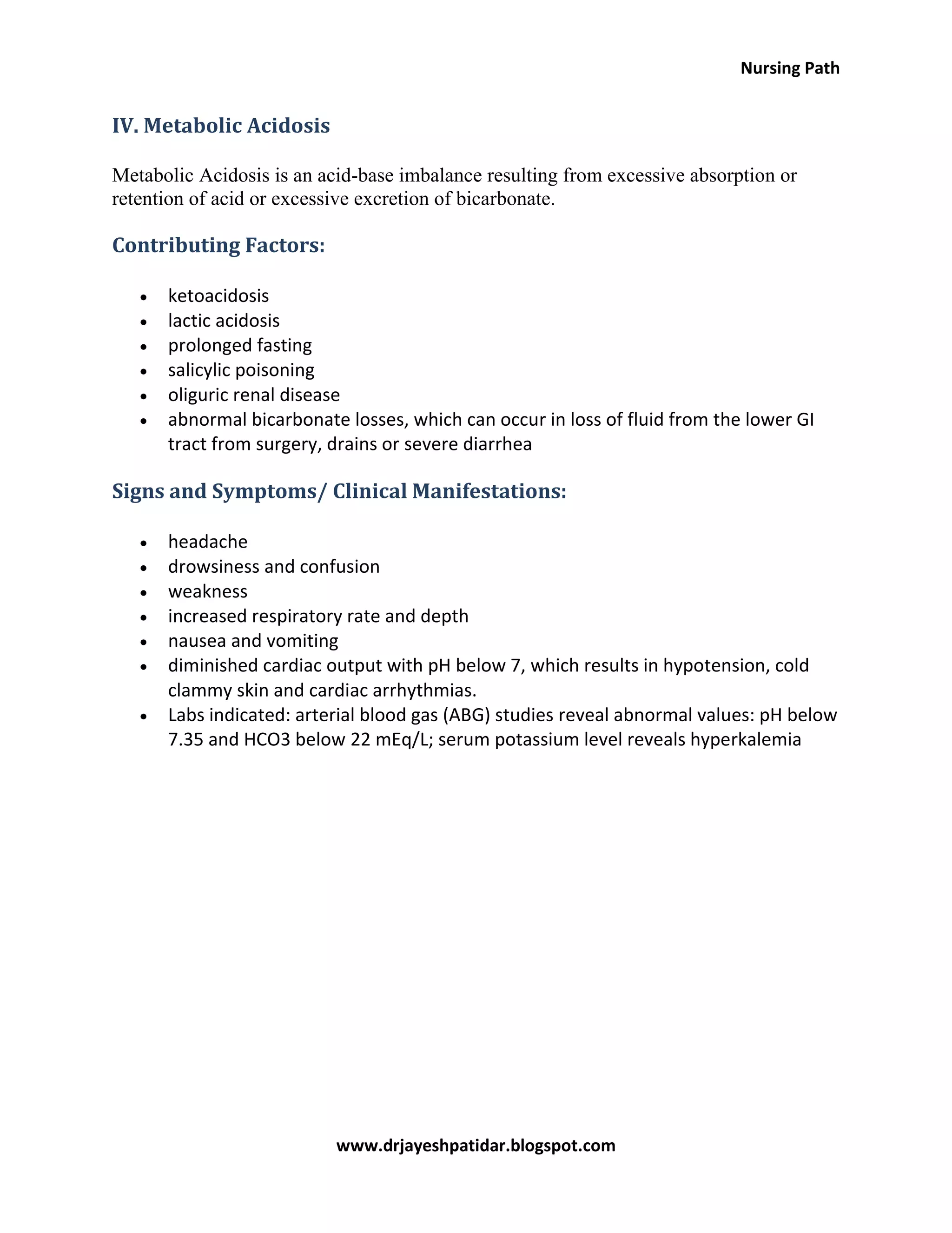 Acid base imbalances nursing care plan & management | PDF
