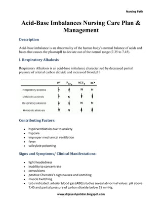 Acid base imbalances nursing care plan & management | PDF