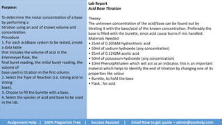 Acid Base Titration Lab Assignment - SCH4U h5 - Chemistry, 12 ...