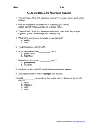 Acid base worksheet | PDF
