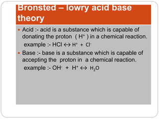 Acid base and buffer 1st year d.pharm | PPTX | Chemistry | Science