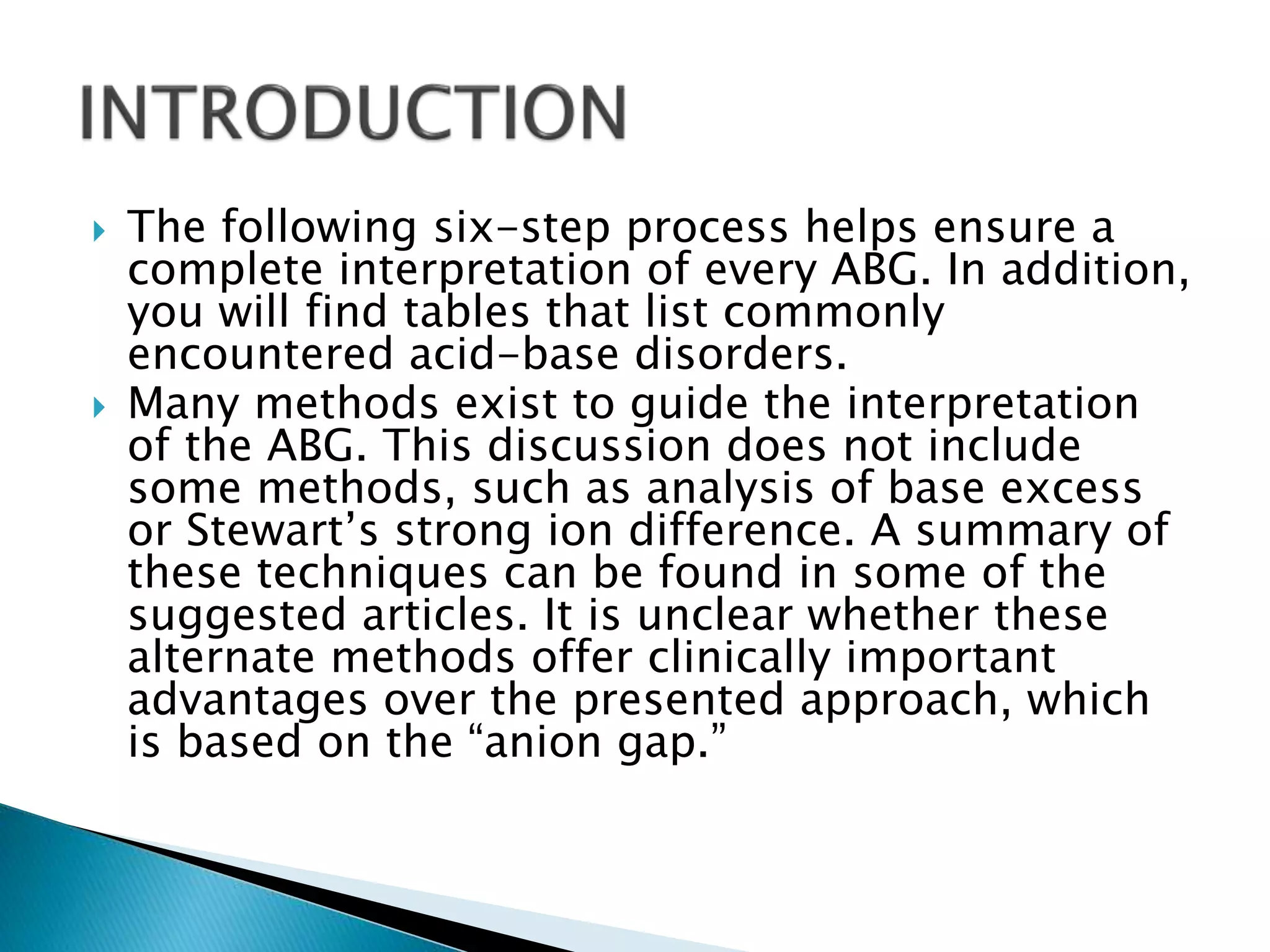 Acid base disorders (ARTERIAL BLOOD GASES) | PPTX