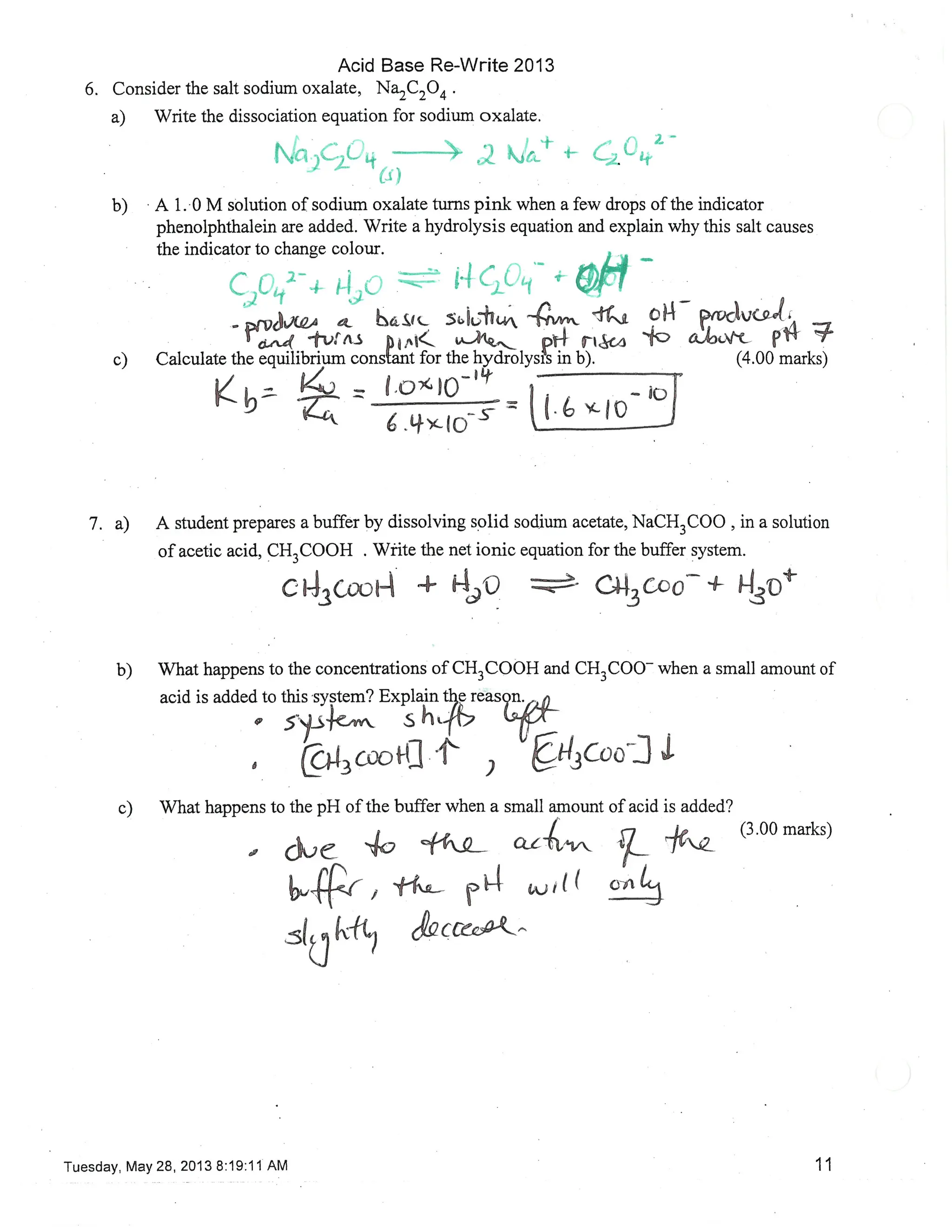 Acid Base Practice Test 4- KEY.pdfgjhggh | PDF | Chemistry | Science
