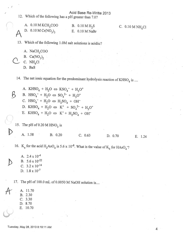 Acid Base Practice Test 4- KEY.pdfkkjkjk | PDF