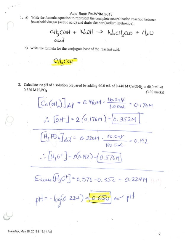 Acid Base Practice Test 4- KEY.pdfkkjkjk | PDF