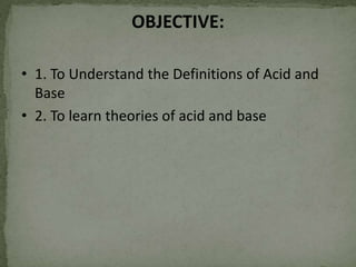 acid base theory for Bpharm 1st year students | PPTX
