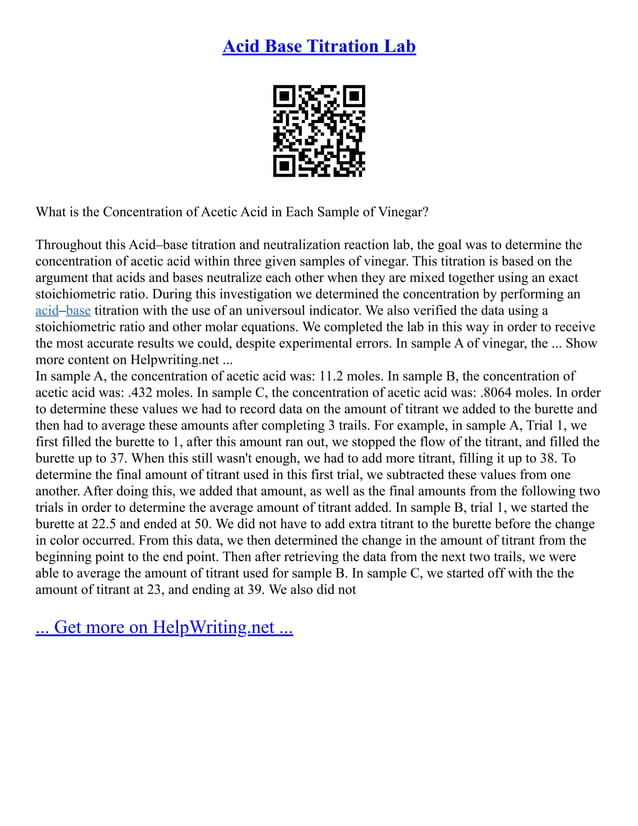 Acid Base Titration Lab | PDF