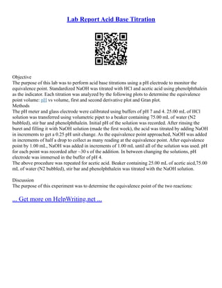 Acid Base Titration Lab | PDF