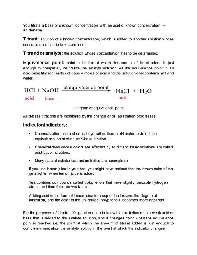 Acid base titrations & nat unit 2 pa | DOCX | Chemistry | Science