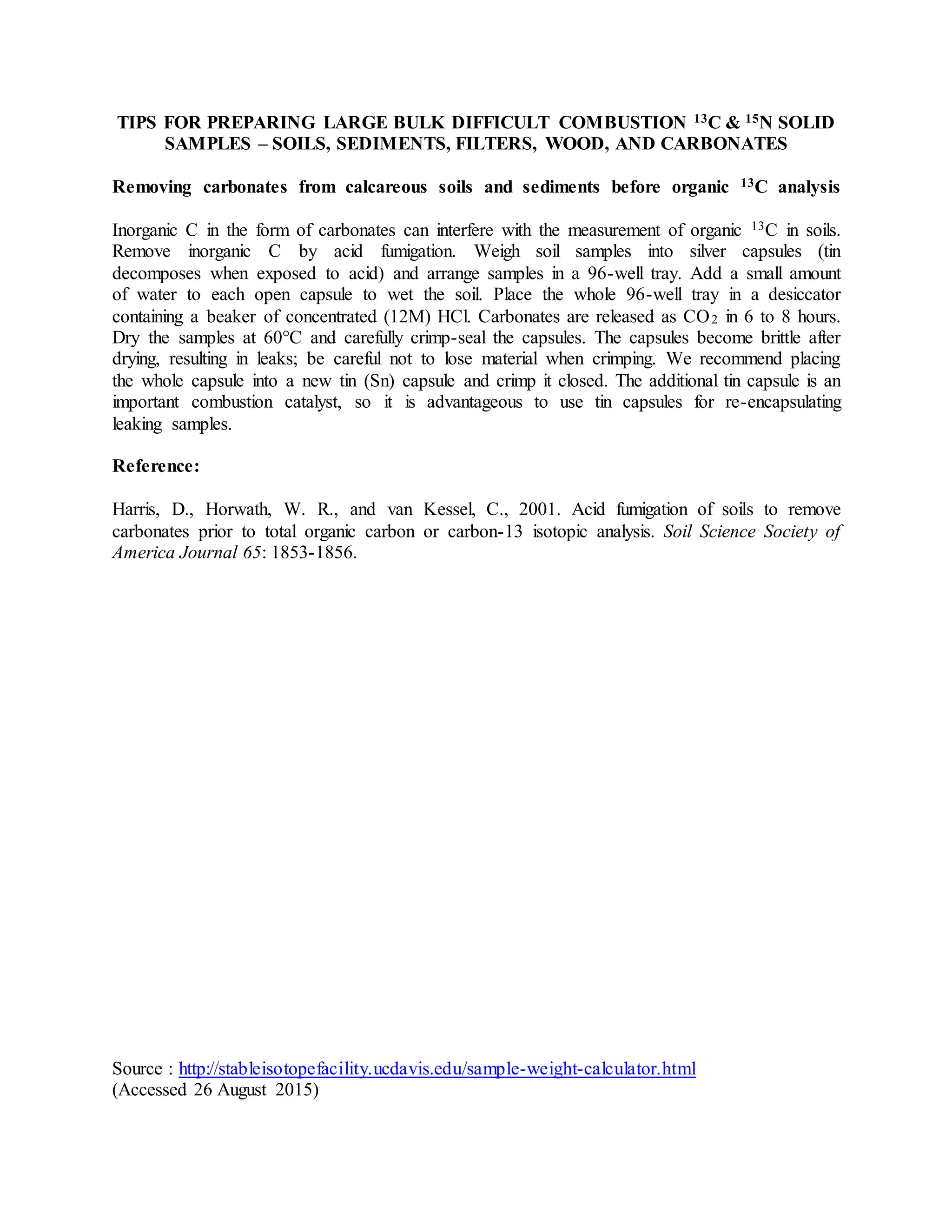 Acid fumigation preparing c-13 solid samples for organic analysis | DOCX